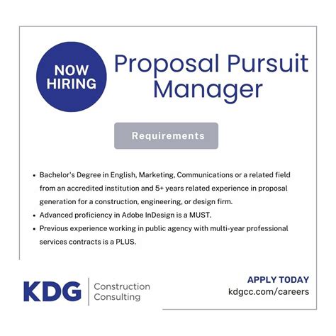 Kdg On Linkedin Proposal Pursuit Manager Kdg Construction Consulting