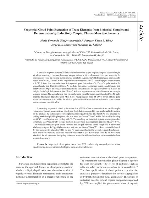 Pdf Sequential Cloud Point Extraction Of Trace Elements From Biological Samples And