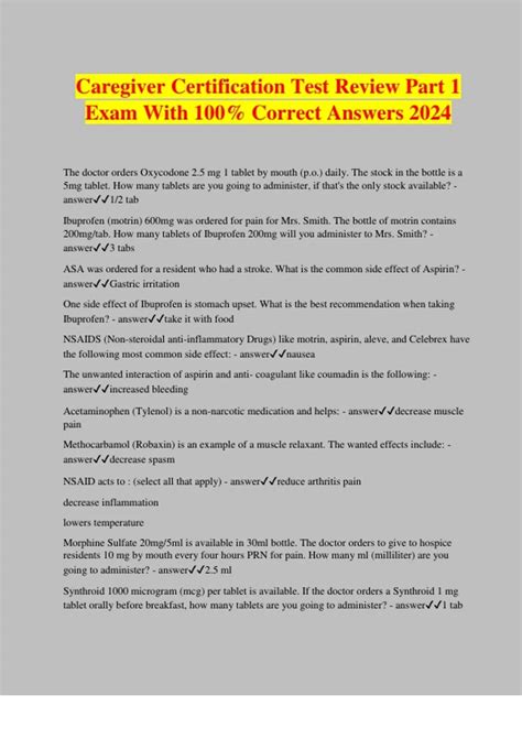 Caregiver Certification Test Review Part 1 Exam With 100 Correct Answers 2024 Caregiver