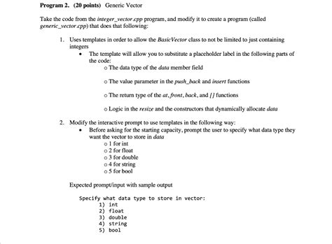 Solved Program 2 20 Points Generic Vector Take The Code