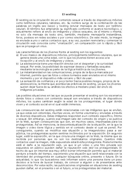 El Sexting El Sexting El Sexting Es La Circulación De Un Contenido