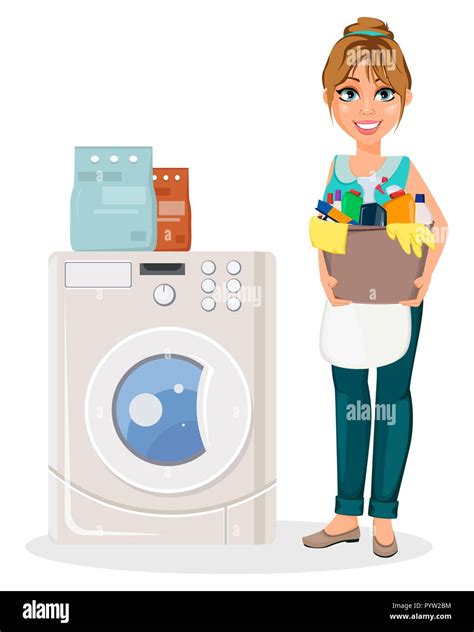 Happy Housewife Cheerful Mother Beautiful Woman Cartoon Character