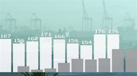 animation of graphs and numbers moving over silhouette cranes over