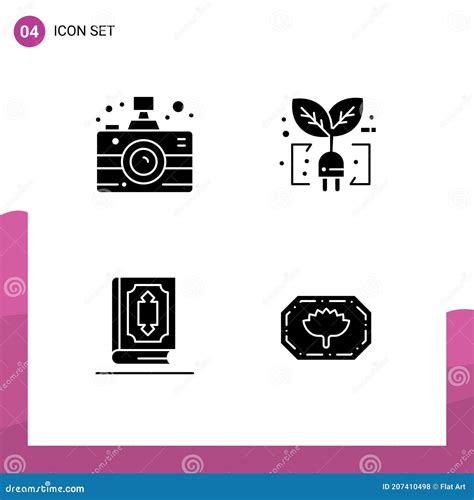 4 Thematic Vector Solid Glyphs And Editable Symbols Of Camera Book