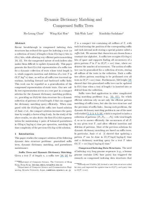 Pdf Dynamic Dictionary Matching And Compressed Suffix Trees