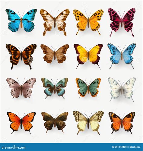 Vibrant Collection Of Hyper Realistic Butterfly Illustrations Stock