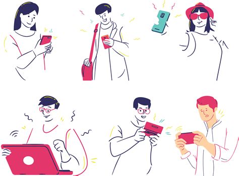 Set Of People Using Gadgets Vector Illustration In A Flat Style