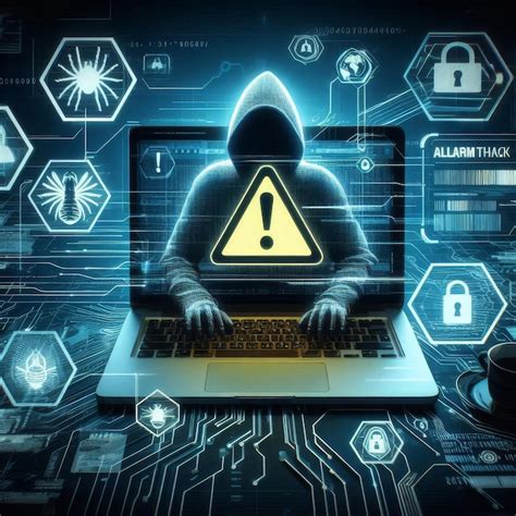 A Computer Screen With A Danger Sign On It And A Person With A Warning Sign On It Premium AI