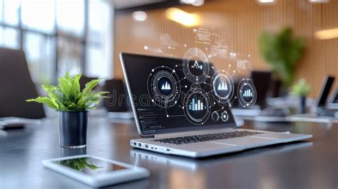 Laptop With Data Analytics Hologram Stock Illustration Illustration