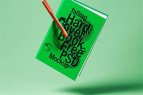 质感精装书籍画册封面设计展示贴图PSD样机模板素材 Falling Psd Hardcover Book Mockup