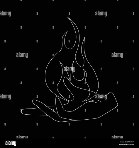 Hand Holds Fire Flame One Line Art Minimalistic Art Drawing Isolated