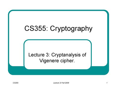 cryptanalysis of vigenere cipher lecture slides cs 35500 docsity