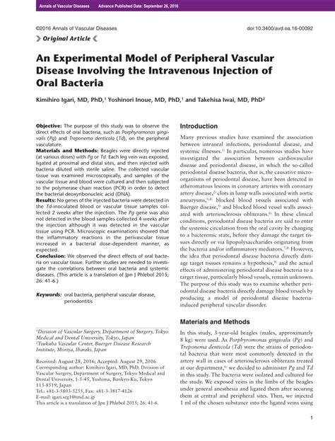 Pdf An Experimental Model Of Peripheral Vascular Disease Involving The Intravenous Injection