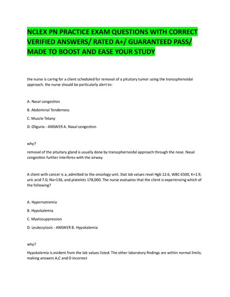 Nclex Pn Practice Exam Questions With Correct Verified Answers Rated