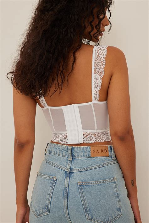 Wide Strap Lace Cup Corset White Na