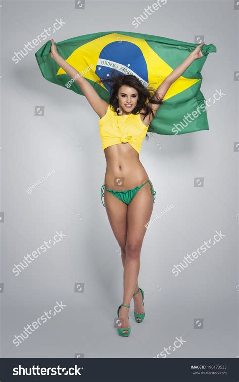 Smiling Sexy Woman Brazilian Flag Stock Photo Edit Now