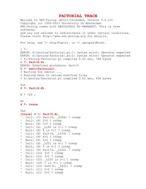 Factorial Trace Pdf