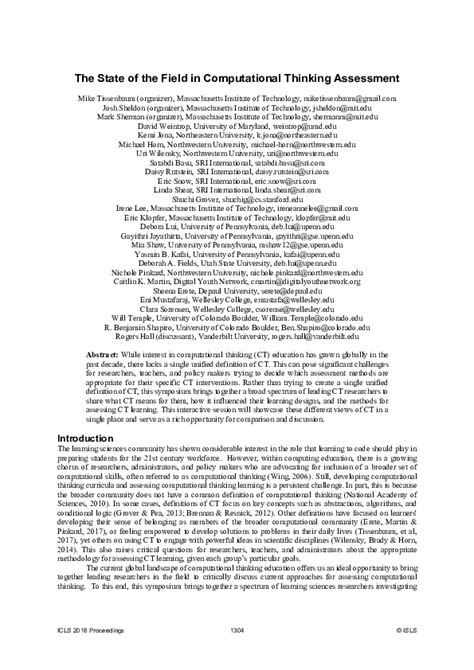 Pdf The State Of The Field In Computational Thinking Assessment