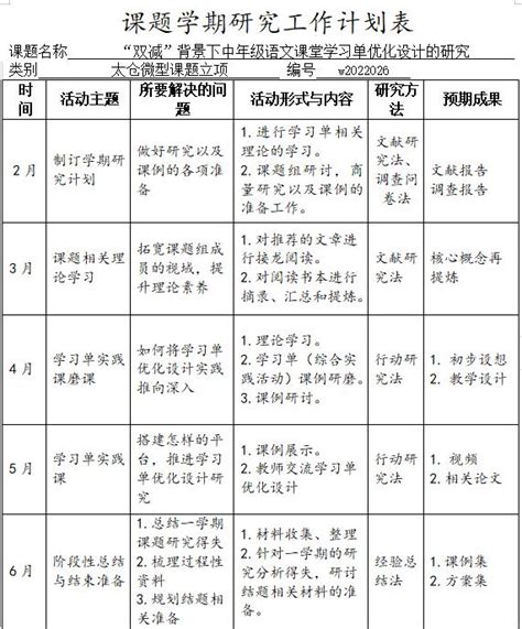 “双减”背景下中年级语文课堂学习单优化设计的研究研究计划 太仓市经贸小学