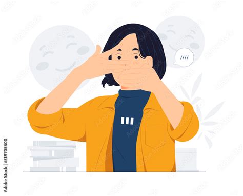 Shy Woman Covering Face With Hand And Peeking Through Hand Girl