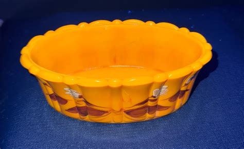 Vintage Akro Agate Slag Glass Uranium Orange Oval Planter W Hand