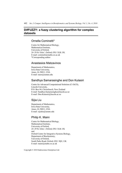 Pdf Diffuzzy A Fuzzy Clustering Algorithm For Complex Datasets