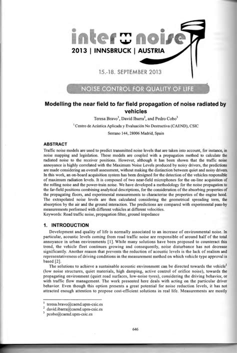 Pdf Modelling The Near Field To Far Field Propagation Of Noise Radiated By Vehicles