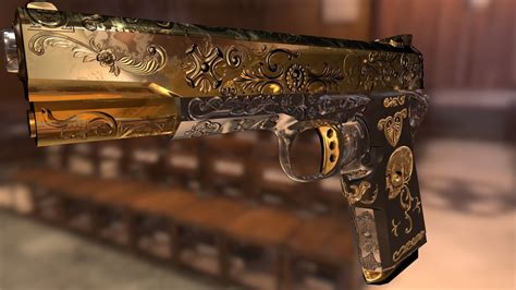 3D Model Pistol Gun Engraved Low Poly 3D Model PBR GlFT VR AR Low