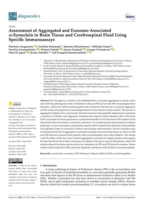 Pdf Assessment Of Aggregated And Exosome Associated α Synuclein In Brain Tissue And