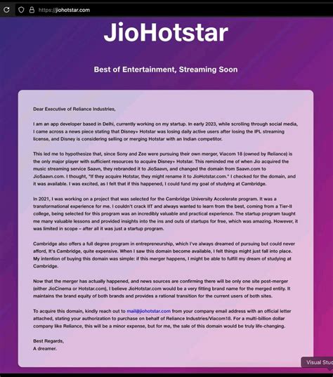 akash mishra on linkedin someone bought the jiohotstar domain much