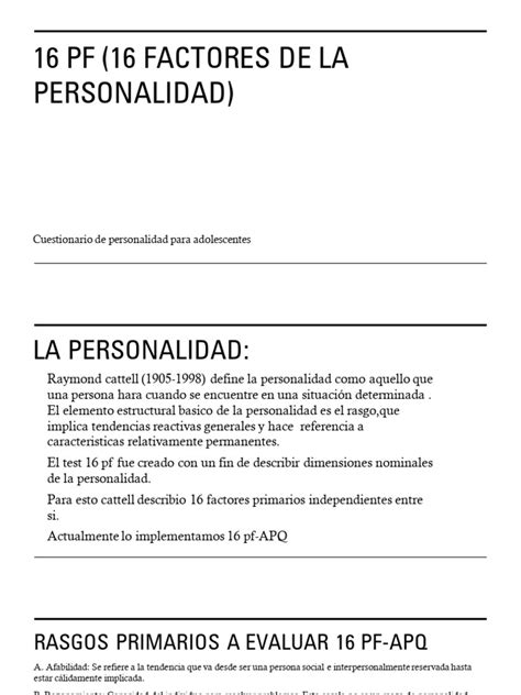 16 Pf 16 Factores De La Personalidad 1 Pdf Psicología Social Ciencia Cognitiva