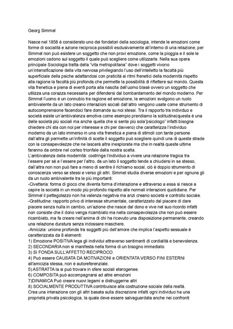 Georg Simmel Capitolo Sintesi Del Corso Di Sociologia Docsity
