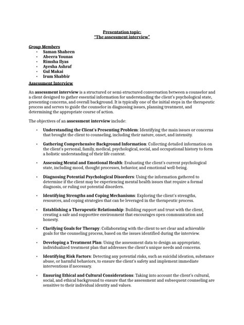 Assessment Interview Pdf Psychotherapy Cognitive Behavioral Therapy