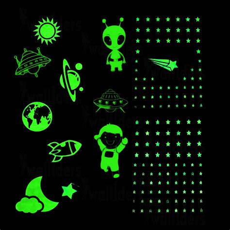 Wall1ders Green Color Fluorescent Night Glow In The Dark Star Wall