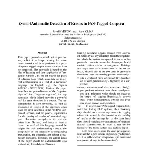 Semi Automatic Detection Of Errors In Pos Tagged Corpora Acl Anthology