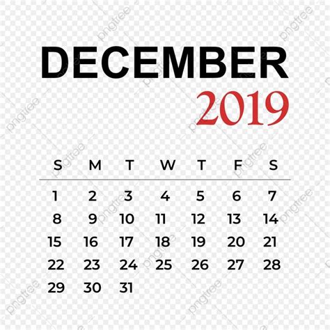 2019 تقويم شهر ديسمبر قصاصات فنية في ديسمبر التقويم عام Png