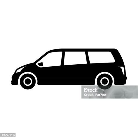 미니밴 아이콘입니다 블랙 실루엣 측면보기 벡터 간단한 평면 그래픽 일러스트레이션 흰색 배경에 격리된 개체입니다 격리 리무진 고급 자동차에 대한 스톡 벡터 아트 및 기타