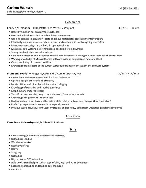Loader Resume Samples Velvet Jobs