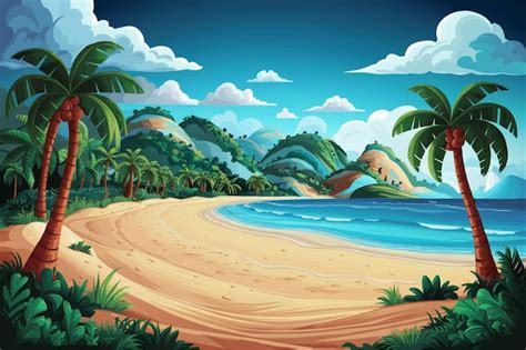 Playa Tropical Con Palmeras Vector Premium