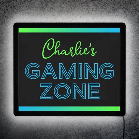Gaming Zone Custom Name Blue Green Led Sign Zazzle In 2024 Green