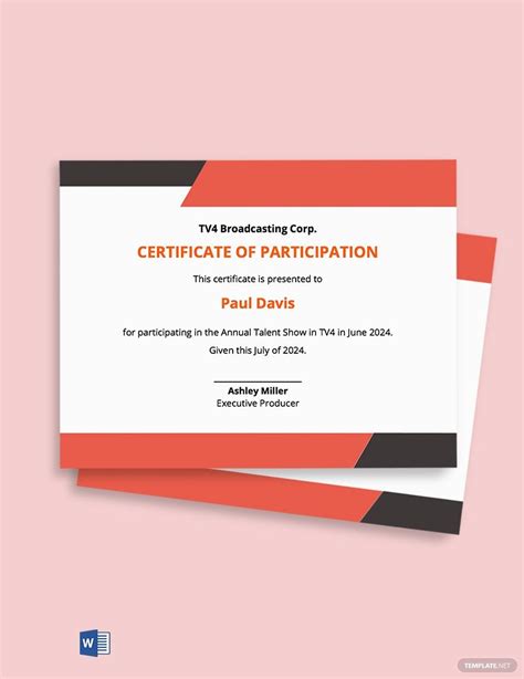 Free Blank Participation Certificate Template Talent Show Template