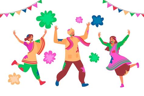 Free Vector Group Of People Celebrating Holi Festival