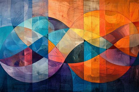 Abstract Geometric Artwork With Overlapping Circles And A Vibrant Patchwork Of Colors Stock