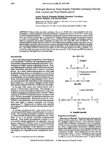 Pdf Hydrogels Based On Water Soluble Poly Ether Urethanes Derived