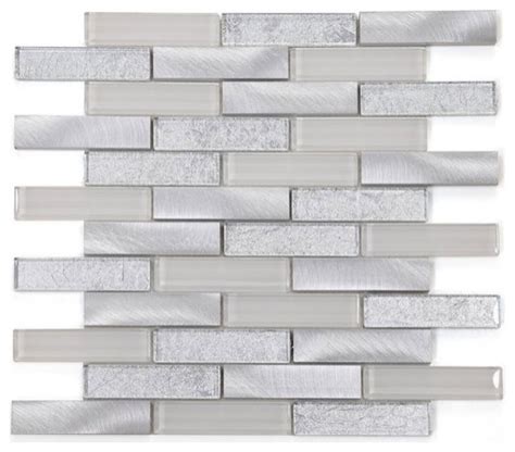 Mosaic Linear Tile Metallic Silver With Glass Silver And White For