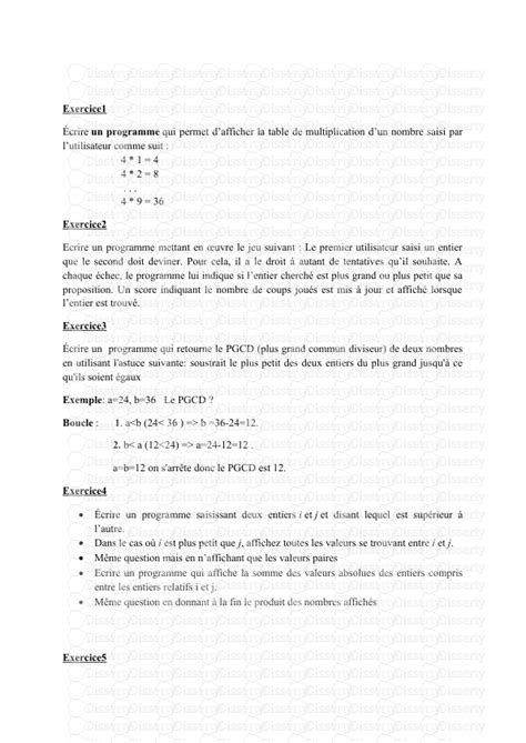Exercice1 Écrire un programme qui permet dafficher la table de
