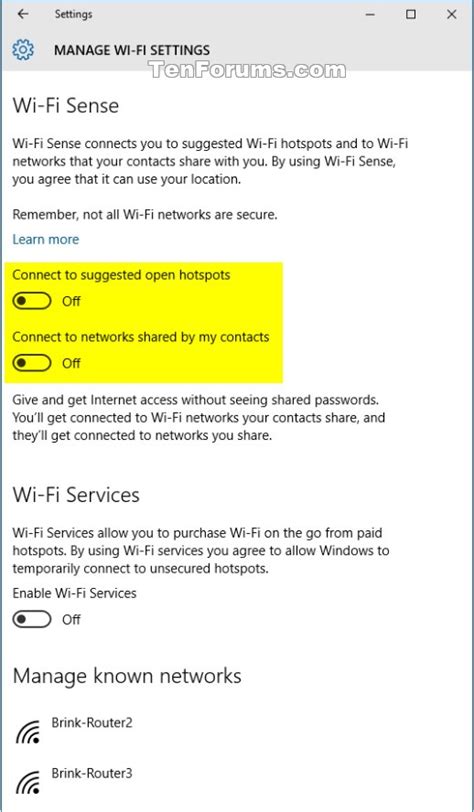 Turn On Or Off Wi Fi Sense In Windows 10 Tutorials