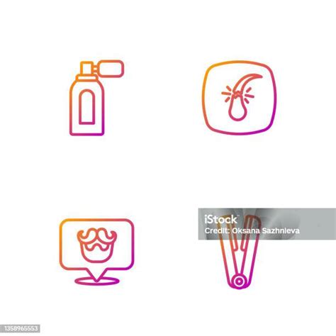 헤어 이발소 후면분화기와 깨진 여포를 위한 세트 라인 컬링 아이언 그라데이션 색상 아이콘입니다 벡터 검은색에 대한 스톡 벡터 아트 및 기타 이미지 Istock