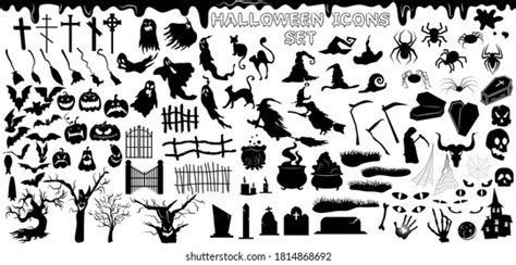Big Set Halloween Silhouettes Black Icon Stock Vector Royalty Free Shutterstock