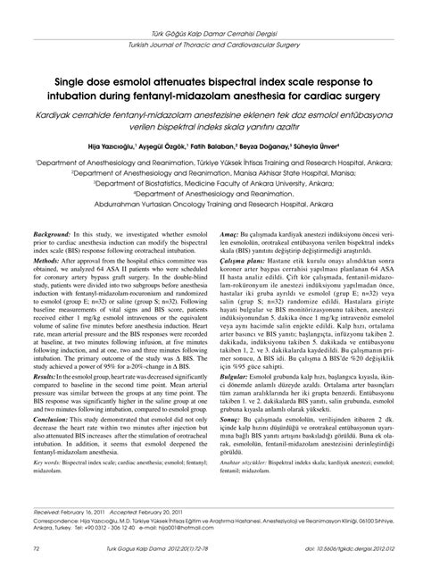 Pdf Single Dose Esmolol Attenuates Bispectral Index Scale Response To